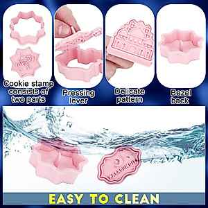 24 Pcs 3D Plastic Eid Mubarak Cookie Cutter Set Plunger Stamp Islamic Muslim Cookie Cutters Pink Baking Ramadan Gift Mosque Lantern Moon Embossed Fondant Mold Islamic Star Camel Biscuit Cutters