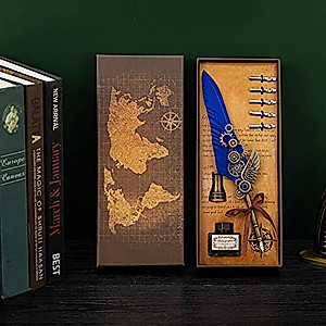 NC Calligraphy Dip Pen Set Retro European Style Ink Pen Metal Industrial Wind Carved Gift, 5 Replacement Nibs, Ink, Pen Socket, Packaging Box