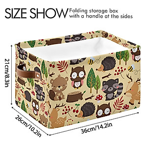 OREZI Rectangular Storage Bins with Handles,Collapsible (Woodland Cute Fox Forest Animal) Laundry Hamper Storage Box for Toy Bins,Gift Baskets Bedroom,Clothes,Pack 1