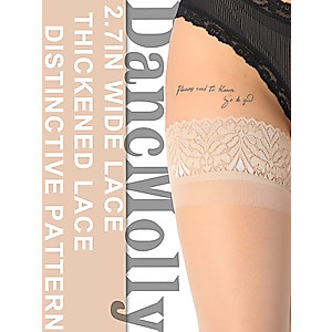 DancMolly Silky Thigh High Stockings, with 17+ Colors Sheer Silicone Lace Top Pantyhose for Women, 1 Pair (Nude, A-B)