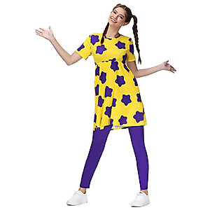 Women's Halloween Short Sleeve High Waist Yellow Dress Round Neck Susei Carmichael Costume with Leggings XL