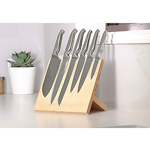 Beechwood Magnetic Knife Block, knife storage Holder stand, Knives organizer shelf rack with powerful magnetic, Large Capacity Kitchen Cutlery Display Stand (10 inch x 8.5 inch)
