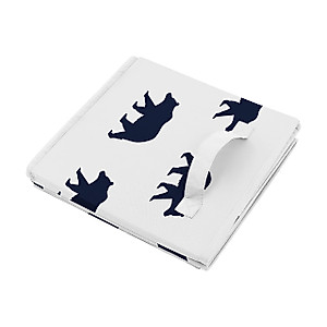 Sweet Jojo Designs Woodland Big Bear Boy Small Fabric Toy Bin Storage Box Chest For Baby Nursery or Kids Room - Navy Blue and White Forest Animal