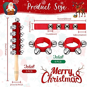 LEIFIDE 9 Pcs Christmas Handle Jingle Bells Wooden Hand Sleigh Bells Wrist Band Shaker Bells for Kids Baby Toddler Music Enlightenment Instruments Holiday Christmas Gifts(Red)