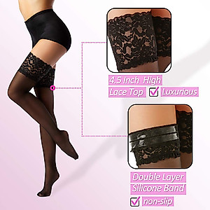 G&Y Thigh High Stockings with Silicone - 15D Sheer Lace Top Nylon Stay Up Pantyhose for Women