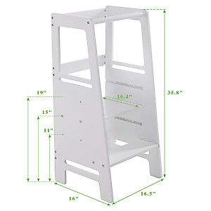 3 Height Settings Kitchen Step Stool for Toddlers and Kids with Safety Rails for Kitchen Counter Solid Wood (White, Height Adjustable)