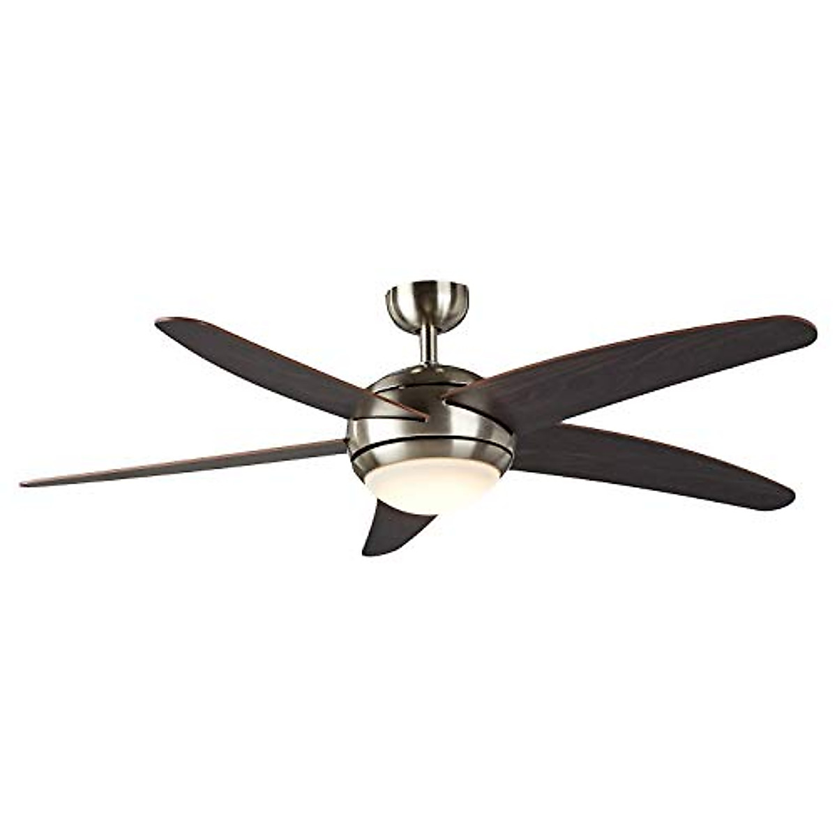 Amazon Basics 52-Inch Ceiling Fan - Includes Integrated Dimmable LED Light Kit and Remote Control - Five Blades, Satin Chrome Finish