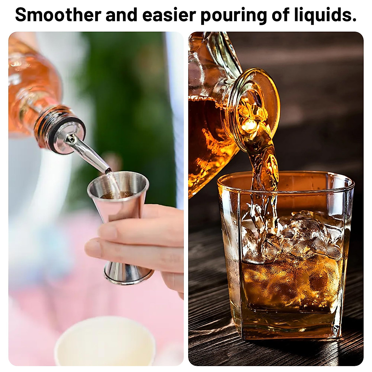 Liquor Pourer Adapters for Large Liquor Bottles and Olive Oil Bottles, Up to 1Inch/25mm Neck Bottle, Converts Regular Size Spout to Large Pouring Spout, 6 Pieces Set