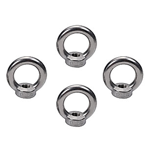 Aicosineg 4Pcs 304 Stainless Steel Eyebolts M12 Female Thread Ring Shoulder Metric EyeNuts Fastener Round Shape Lifting Eye Nut Fastener for Industrial Cables Rope Fitting Marine Silver Tone