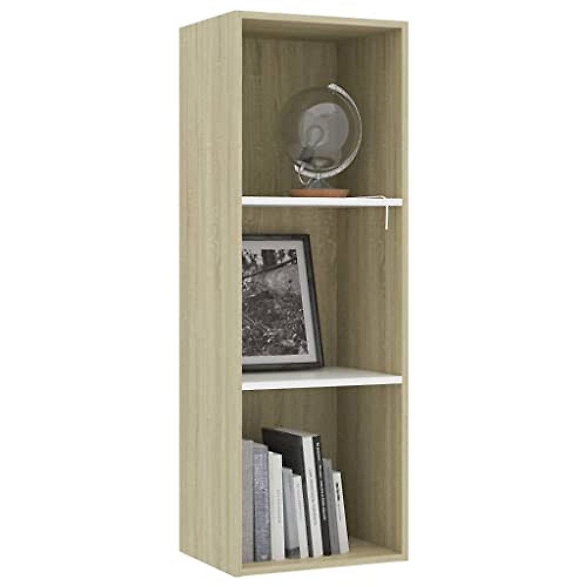 MBFLUUML Modern Open Bookcase, Freestanding Storage, 3-Tier Book Cabinet White and Sonoma Oak 15.7"x11.8"x44.9" Engineered Wood for Living Room, Study and Office.