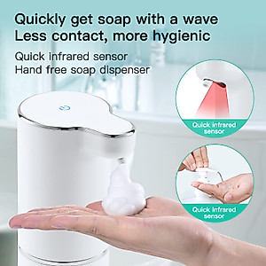 LAOPAO Soap Dispenser, Automatic Foaming Hand Soap Dispenser Touchless Foam Soap Dispenser Rechargeable Bathroom Countertop Soap Pump for Kids Xmas Gift 300ml All White