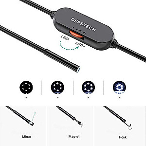 USB Endoscope Camera, DEPSTECH 720P IP67 Waterproof Borescope, 5.5mm Snake Inspection Camera, Type-C Scope Camera with 16.5ft Semi-Rigid Cable, 6 LED Lights, Compatible with OTG Android Phone, PC