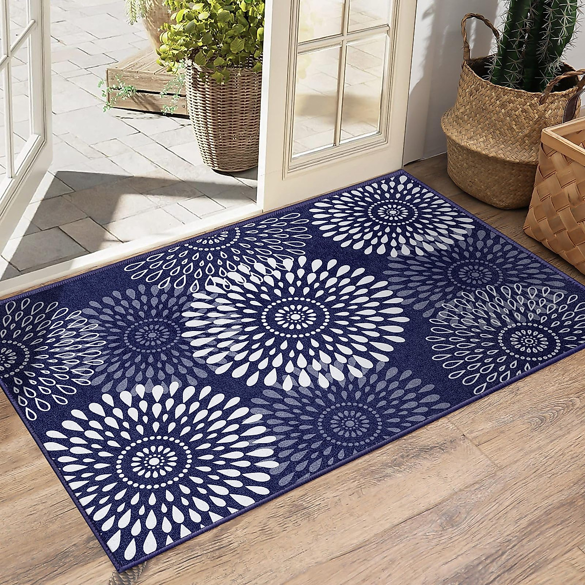 LuxStep Area Rug, 2'x3' Entryway Rug, Non-Slip Washable Hallway Runner Rug, Ultra-Thin Foldable Indoor Carpet for Kitchen Bedroom Bathroom, Blue