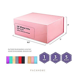 PACKHOME Gift Box 9x6.5x3.8 Inches, Bridesmaid Box, Rectangle Collapsible Box with Magnetic Lid for Gift Packaging (Matte Pink, Grain Texture)