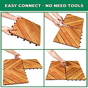 Interlocking Deck Tile (Pack of 10, 12"x12") Acacia Hardwood Deck Tile, Interlocking Patio Tile in Solid Acacia Wooden Oiled Finish Waterproof all Weather Perfect for Indoor Outdoor(Golden Teak Color)