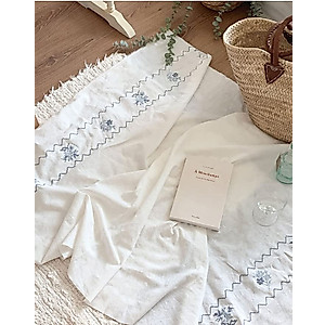 Premium Quality Linen Cotton Fabric by The Yard Scandinavia Style Two Colors 59" Wide AS Ethnic Embroidery (White)