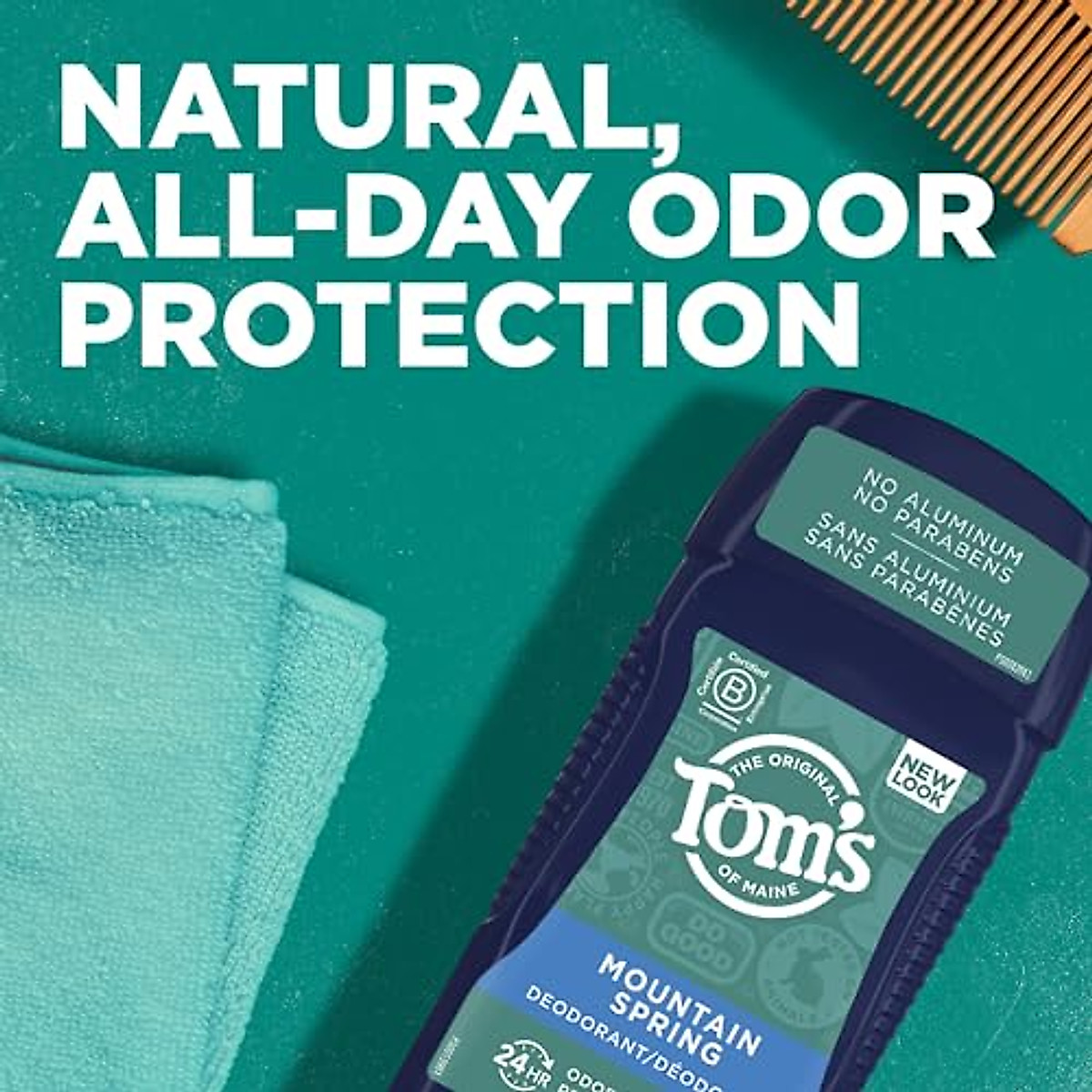 Tom's of Maine Long-Lasting Aluminum-Free Natural Deodorant for Men, Mountain Spring, 2.8 oz. 3-Pack (Packaging May Vary)