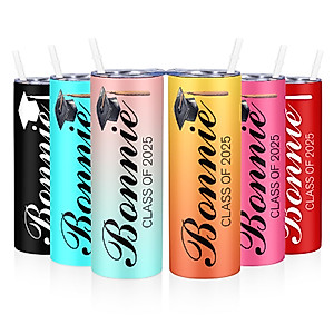 Personalized Graduation Tumbler Gifts for Her Him - Class of 2025 Graduation Gifts for Girls Boys, Custom Graduation Skinny Tumblers with Lid and Straw, High School Masters Degree Phd Graduation Gifts