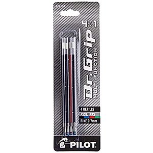 PILOT Dr. Grip 4+1 Multi-Function Ballpoint Ink Refills, Fine Point, Black/Red/Blue/Green Inks, Assorted Colors,4 Count (Pack of 1) (77154)