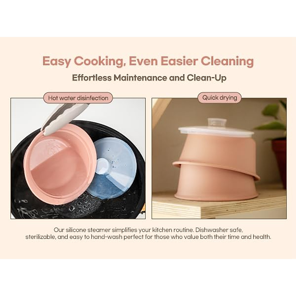 AGUARD MOMOBIN Microwave Silicone Steamer for Baby Food, Dishwasher & Oven Safe to 482°F, Easy Clean, Korea Made (Terracotta Rose, 27.1oz (800ml))