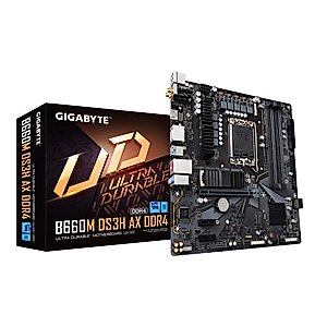GIGABYTE B660M DS3H AX DDR4 (B660/ Intel/LGA 1700/ Micro-ATX/ DDR4/ Dual M.2/ PCIe 4.0/ USB 3.2 Gen2 Type-C/ 2.5GbE LAN/Motherboard)