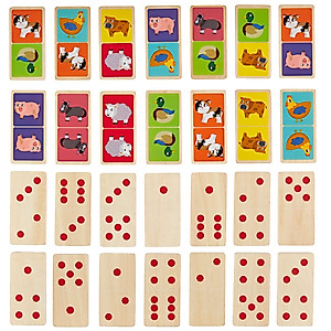 Imagination Generation Busy Barnyard Wooden Dominoes - Reversible! Classic and Matching Games (28pcs)