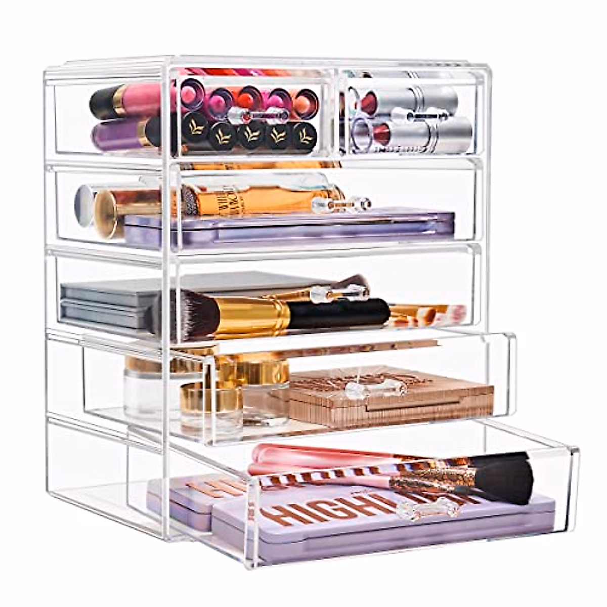 Sorbus Acrylic Clear Makeup Organizer - Big & Spacious Cosmetic Display Case - Stylish Designed Jewelry & Make Up Organizers and Storage for Vanity, Bathroom (4 Large, 2 Small Drawers)