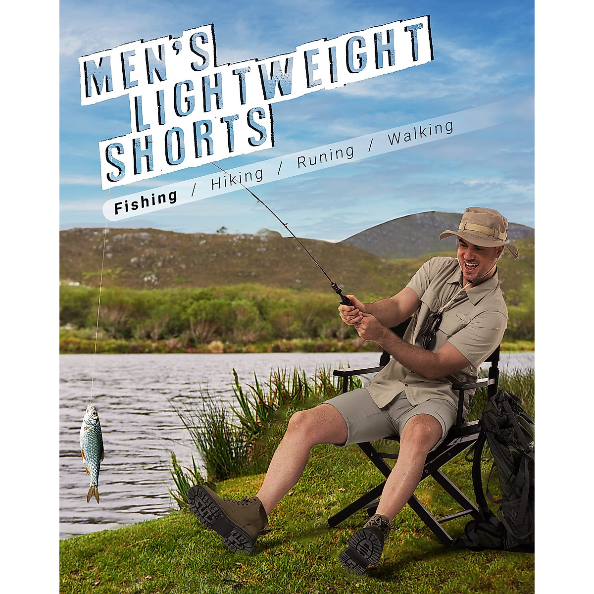 33,000ft Men's Golf Shorts 10" Inseam with Zipper Pocket Lightweight Quick Dry Stretch Hiking Cargo Shorts for Travel Fishing Fossil