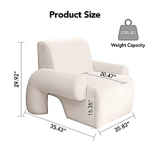 Guyii Upholstered Arm Sofa, Modern Fabric Sofa Chair, Ergonomic Accent Chair, Living Room Recliner with Backrest, Leisure Single Sofa for Bedroom, Living Room, Apartment (White)