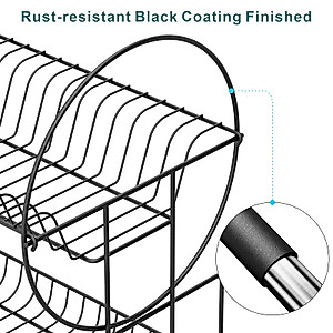 GSlife Dish Drying Rack, Rust-Resistant Small 2 Tier Dish Rack with Drainboard Set, Dish Drainer with Utensil Holder & Cup Holder for Kitchen Counter, Black