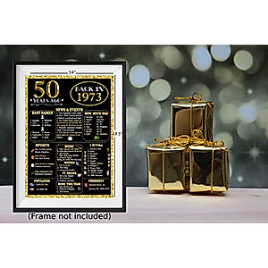 Back In 1973 Party Poster- Large 14x19.5 in Laminated.- Black and Gold - 50th Birthday Gifts, Wedding Anniversary, 1973 Class Reunion, Party Supplies, Party Decorations (1973 50th Gold)