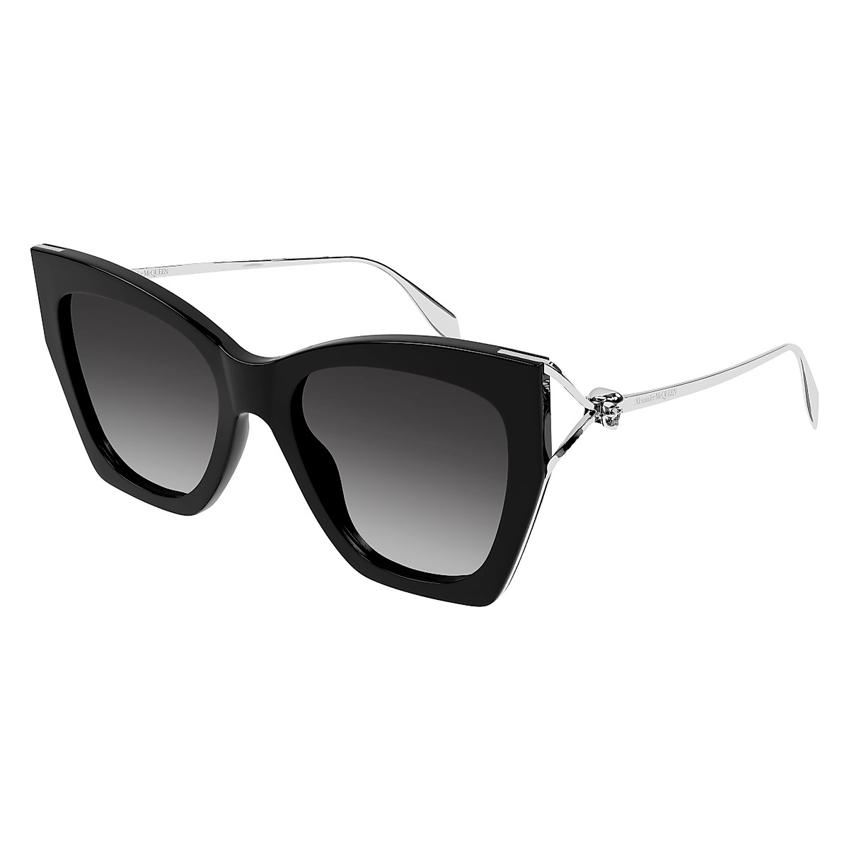 Alexander McQueen Square Cat Eye Sunglasses AM0375S 001 Black/Silver 53mm