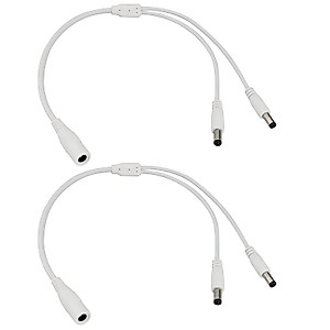 2-Pack White 1 to 2 Way DC Power Splitter Cable, Plug 5.5mm x 2.1mm, for CCTV Camera,LED Strip Light and More