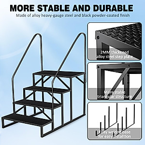Swimming Pool Ladder above Ground, RV Steps with Handrail, Heavy Duty Pool Step Hot Tub Steps, 660 lbs Weight Capacity Camper Step Stool Mobile Home Stair for Getting High (4 STEP, 2 HANDRAIL)