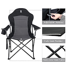 EVER ADVANCED Folding Camping Chair for Outside with High Back Padded Oversized Lawn Chairs Folding Lightweight Sturdy Steel Portable Outdoor Camp Chair for Adults