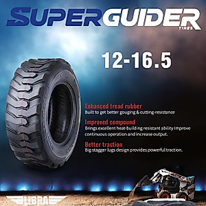 Set 2 New Heavy Duty 12-16.5 12x16.5 12 Ply Industrial Skid Steer Tire w/Rim Guard