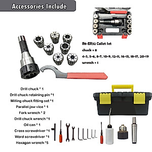 INTBUYING MIni Milling Drilling Machine Vertical R8 Mini Benchtop Mill/Drill Machine 7"X27" 1100W 20-2250rpm Variable Speed with Grating Ruler, Axis X Power Feed, Accessory R8 Tapper Package 110V