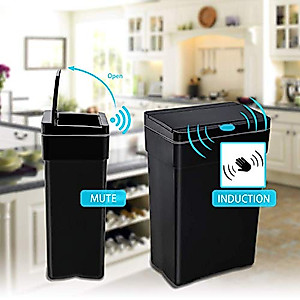 MeetPerfect 13 Gallon Trash Can with Lid Automatic Garbage Can Touch Free Waste Bin 50 Liter Plastic Trash Can with Inner Basket and Carry Handle for Kitchen Office Bedroom Living Room- Black