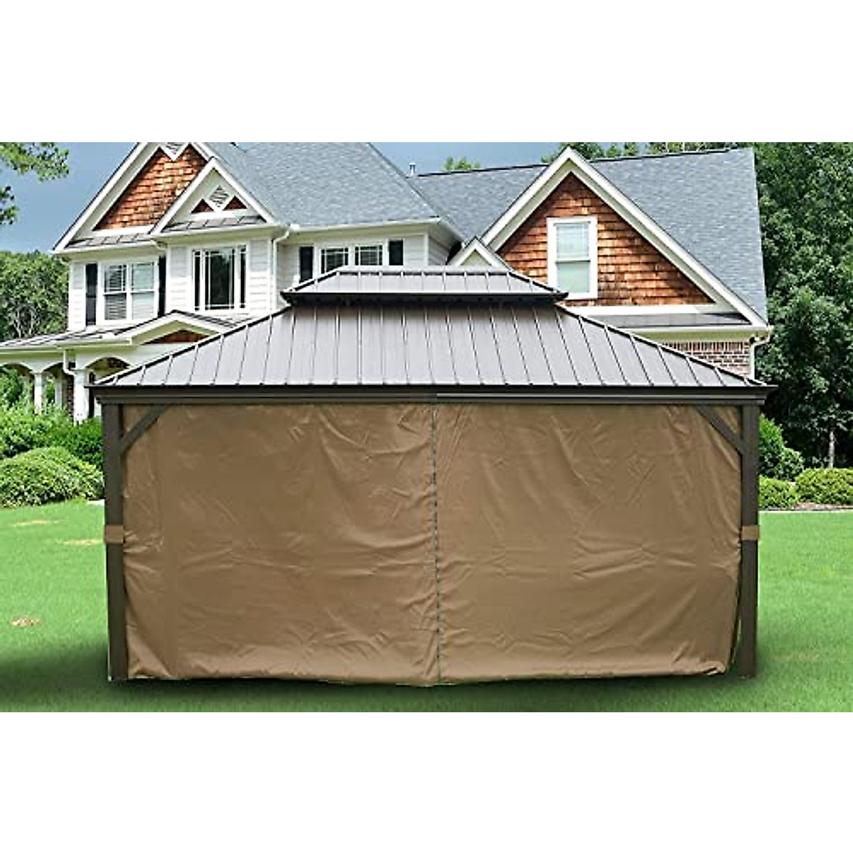 Gazebo Universal Replacement Privacy Curtain 4-Panels sidewall with Zipper (ONLY Curtain) (10' x 12', Khaki)