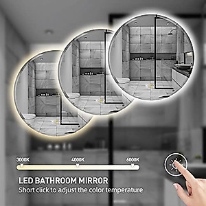 HBEZON 24 Inch Round LED Vanity Mirror with Back-Light, Anti-Fog, Brightness Memory Function, Shatter-Proof, Wall Mounted Mirror with Adjustable 3 Colors