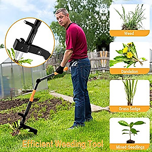 EEIEER Weed Puller Adjustable, 40’’ Stand-up Manual Weeders with 4 Claws, Efficient Weeding Tool for Lawn Yard Garden Patio