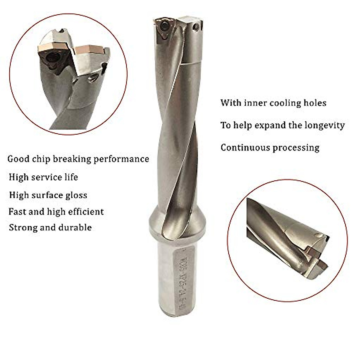 GBJ WC Series Drill Bites Insert Drill Metal Drill Bits Diameter 24.5mm/0.96in Depth 4in 4D Indexable U Drill Machinery Lathes CNC Water Drill with 10pcs WCMT050308FN（Bronze） U Drill Inserts
