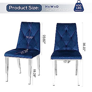 Ufurpie Dining Room Chairs with Velvet Fabric Dining Chairs Set of 2 with Chrome Legs,Backrest and Button Velvet Fabric Design,Luxury Home Furniture for Dining Room and Kitchen(Set of 2) (Blue)