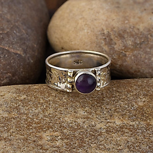 Sterling Silver 925 Band Ring For Women & Girls Natural Amethyst Band Ring Sterling Silver Anniversary Band Ring February Birthstone Purple Gemstone Band Ring