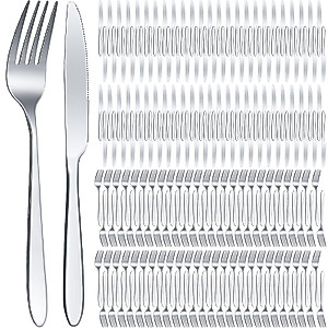 Nuenen 150 Pcs Stainless Steel Set Include 75 Dinner Forks and 75 Knives, Metal Steak Knives Forks Flatware Tableware Cutlery Set for Home Restaurant Hotel, Mirror Polished, Dishwasher Safe (Silver)