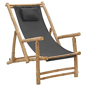 MSLAONXC Deck Chair Bamboo and Canvas,Porch Chairs,Backyard Chairs,Lawn Chairs,Balcony Chairs,Garden Chairs,Camping Chair,for Lawn, Poolside, Courtyard, Balcony, Garden,Living Room,Dark Gray