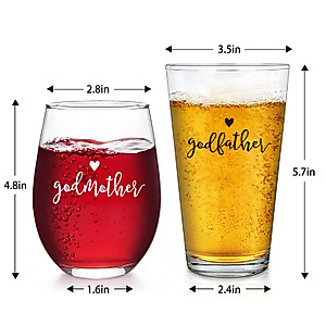 DAZLUTE Godparents Proposal Gift, Godfather Beer Glass Godmother Stemless Wine Glass for Godmother Godfather Mothers Day Fathers Day Christmas Birthday, Baptism Gift for Godparents from Godchild, 17oz