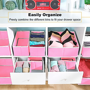 Hinotori Drawer Organizer for Clothing Foldable Storage Bins Closet Baby Dresser Drawer Divider Nursery Basket Box for Underwear, Bras, Lingerie, Pink, 12 Pack