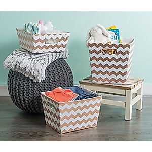 DII Hardsided Polyester Trapezoid Storage Bin, Chevron, Copper, Small