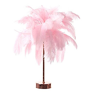 Naisicore Feathers Table Lamps, 18.9inch Ostrich Feather Night Light, USB/Battery Powered Bedside Lamps, Desktop Atmosphere Lights Gift for Mother, Girlfriend Wedding Decoration (Pink)